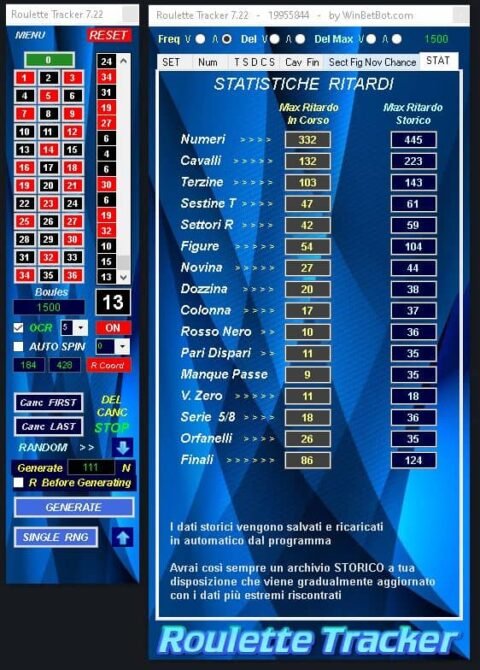 Statistiche della roulette in tempo reale.
